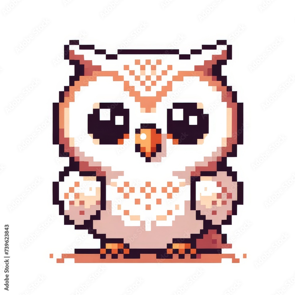 Pixel art of an owl with a white background, in the style of early 90s ...