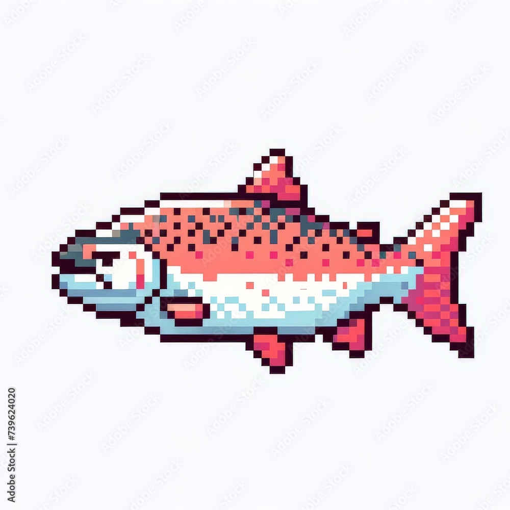 Pixel art of a Atlantic salmon with a white background, in the style of ...