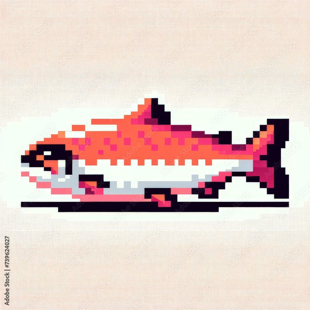 Pixel art of a salmon with a beige background, in the style of early ...