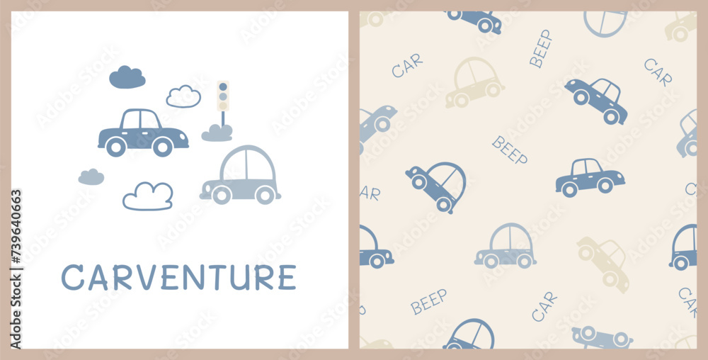 Cartoon Transportation Background for Kids. Cartoon card and seamless ...