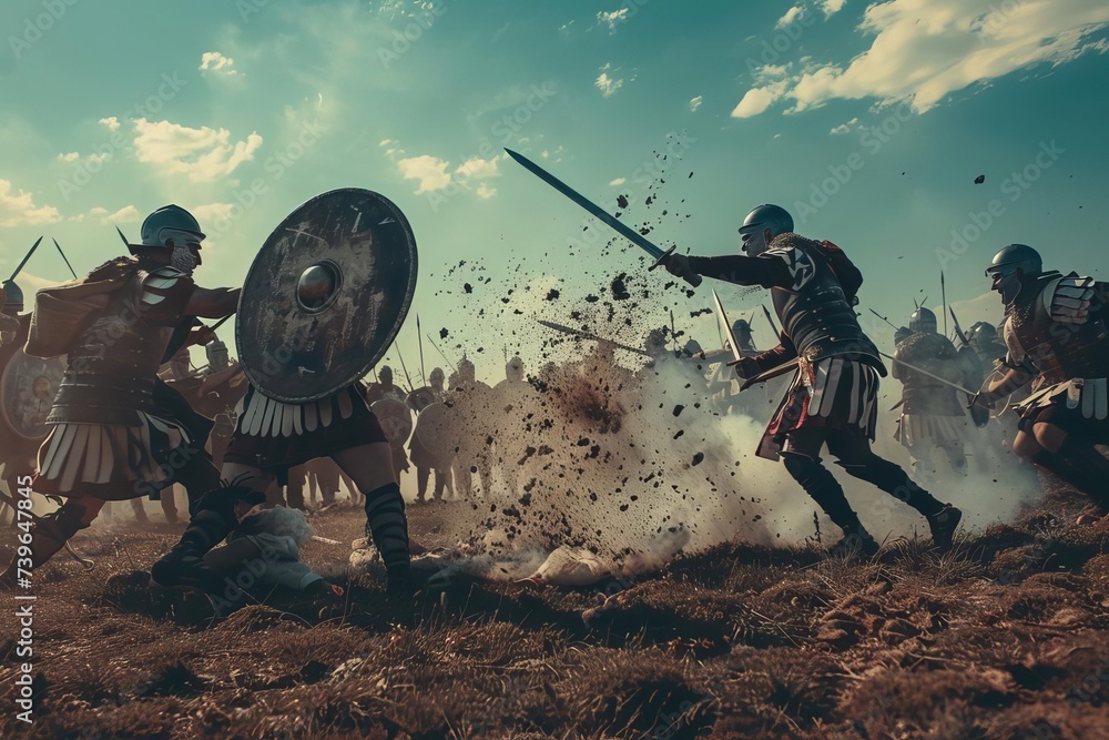 Ancient roman battle scene Dramatic depiction of warriors in combat ...