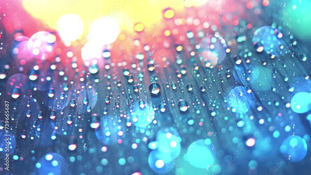 rain drops background. rain drops in window with colorful reflection ...