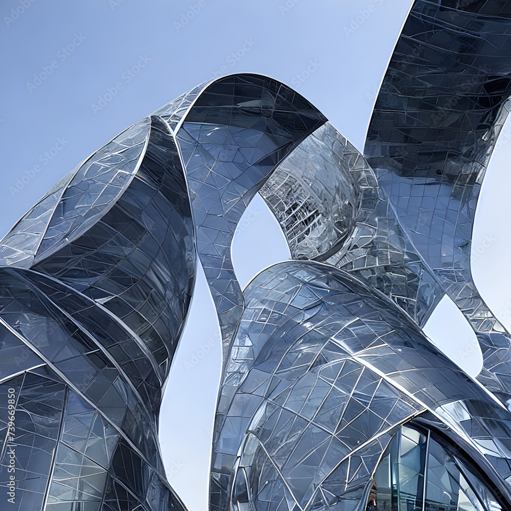 A modern architectural structure with a reflective glass facade and a ...