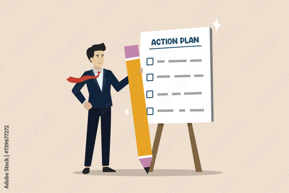 Complete work concept, action plan step by step checklist to progress ...