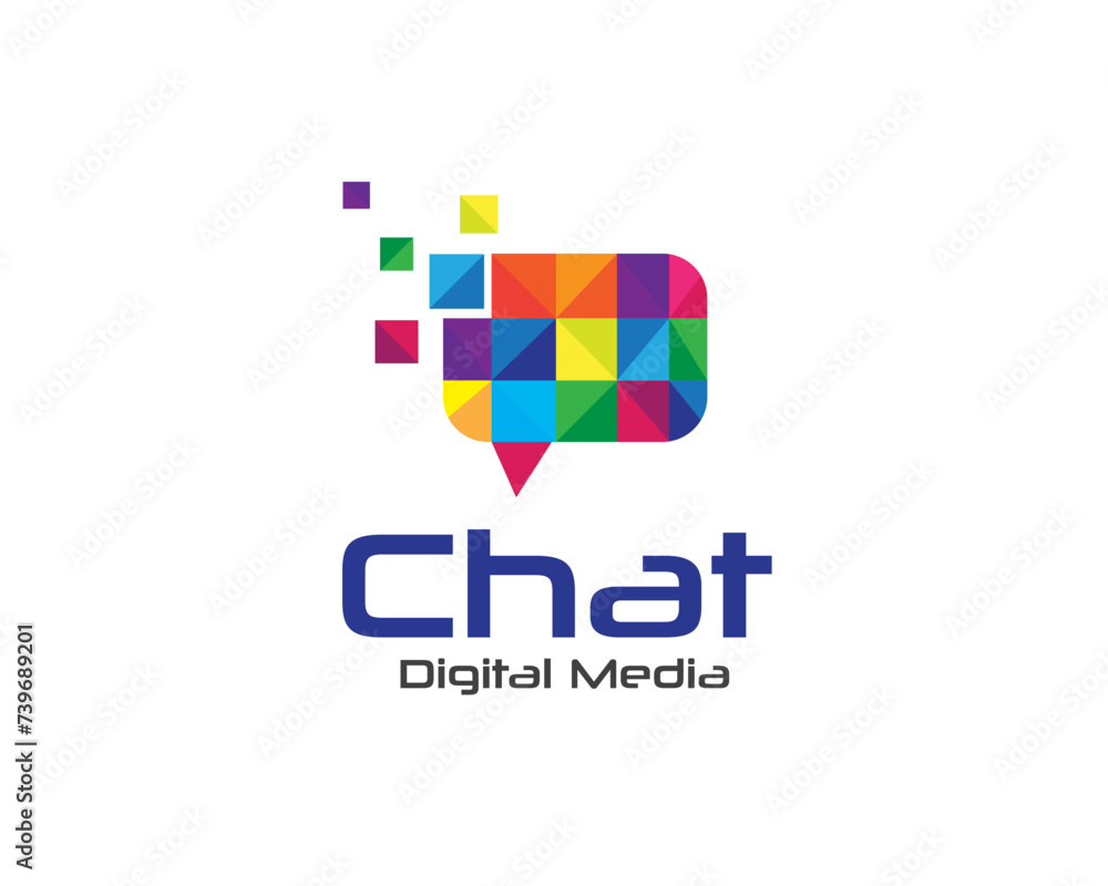 Colorful chat data merge from pixel data logo icon symbol design ...
