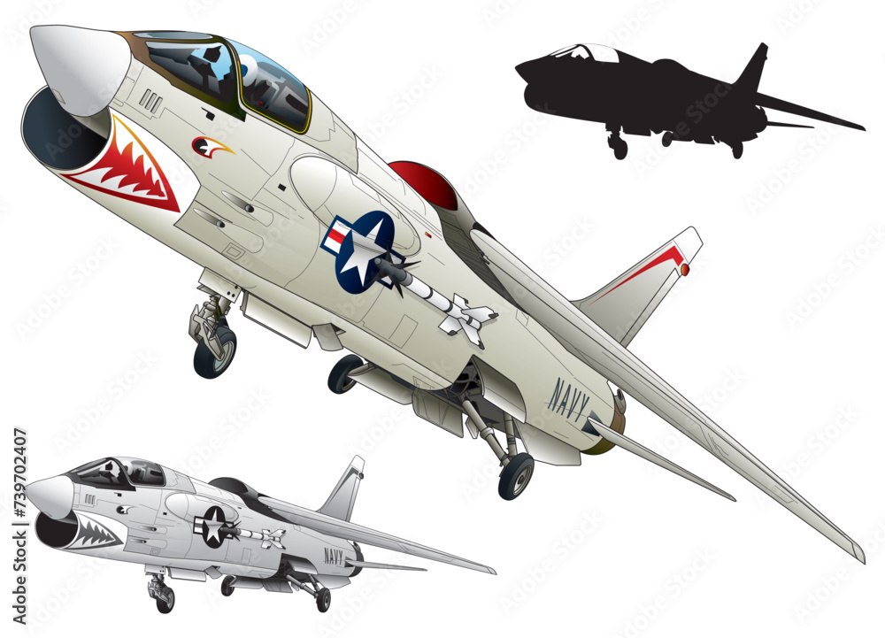 Wheel down navy jet fighter Vought F-8 Crusader, gray image ...