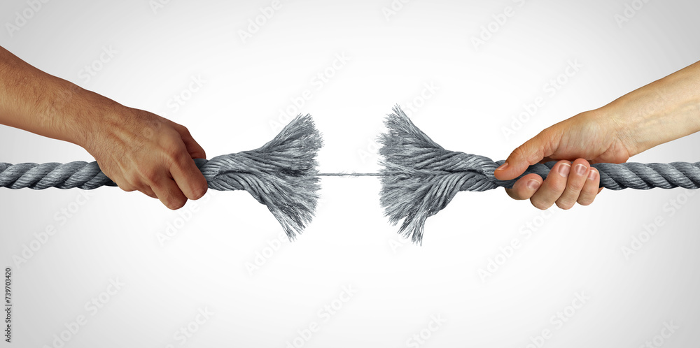 Tug Of War Conflict with two people pulling and breaking a Rope ...