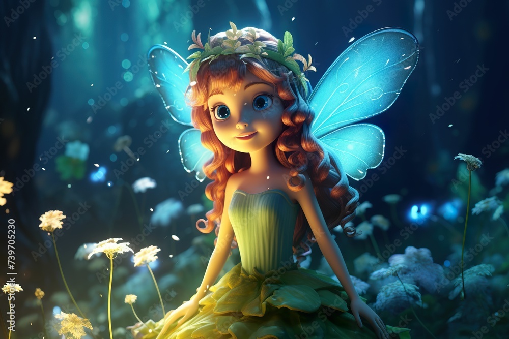The winged elf in the dreamy forest, the forest elf in the fairy tale ...