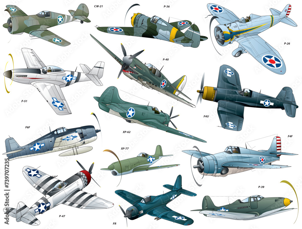Poster All American 13 types of world war 2 single engine propeller war ...