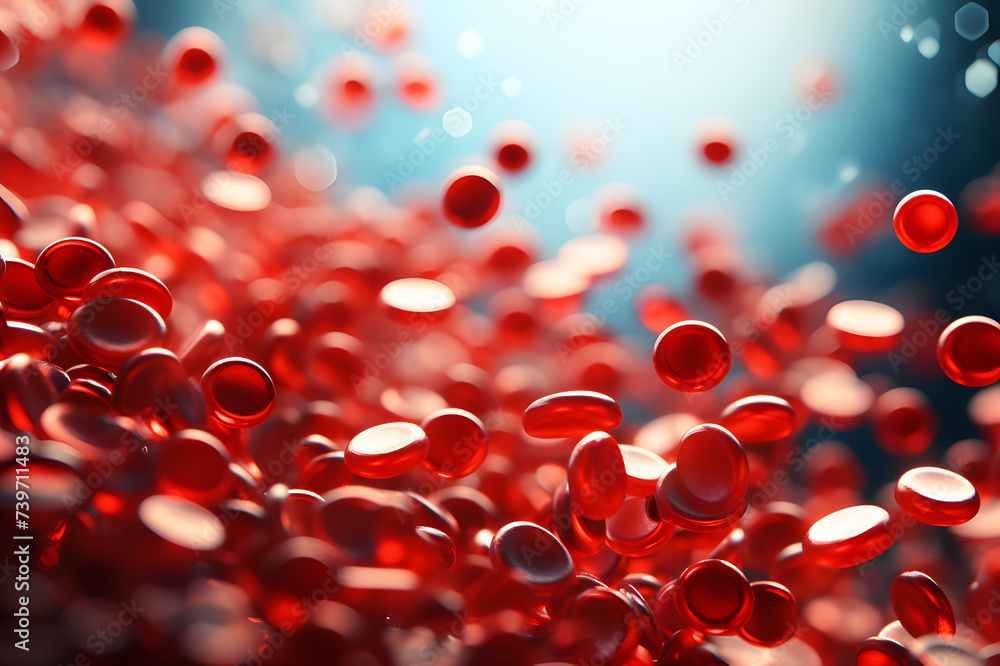 Red blood cells flowing in vessel (Erythrocyte) medical science. It is ...