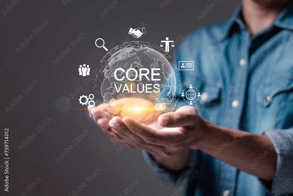 Core values responsibility ethics goals company concept. Person holding ...