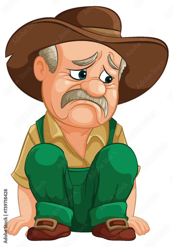 Cartoon cowboy sitting down, looking sad and contemplative. Stock ...