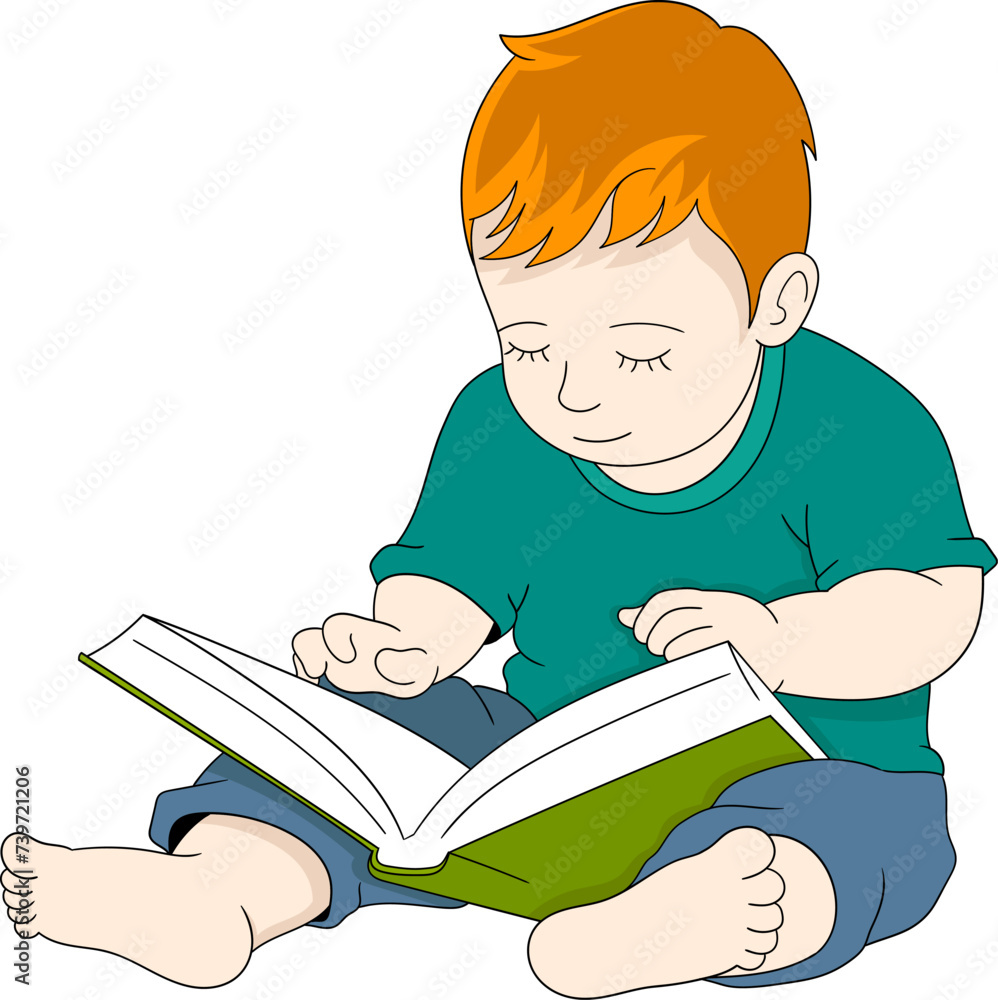 cartoon doodle illustration of children's education, child is sitting ...