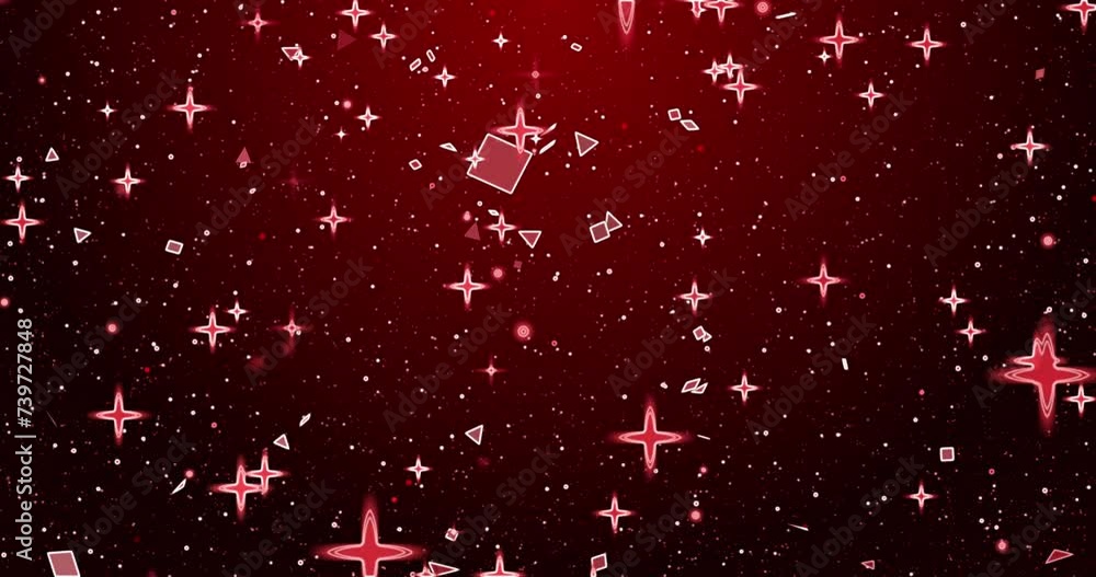 4K shining falling star with shining particles. A red shining star on a ...