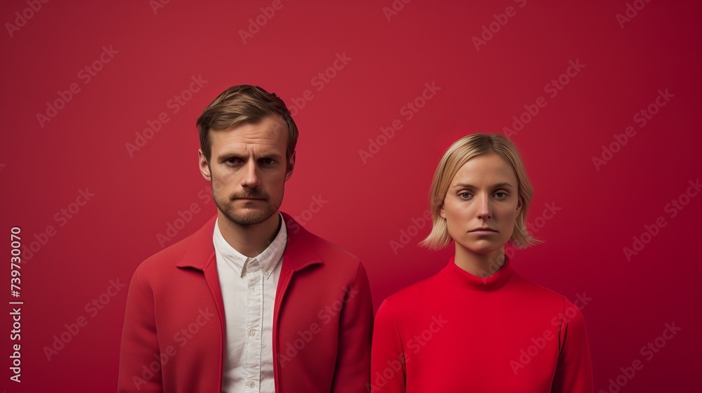 Sadistic Expression of Couple on Solid Color Studio Background ...