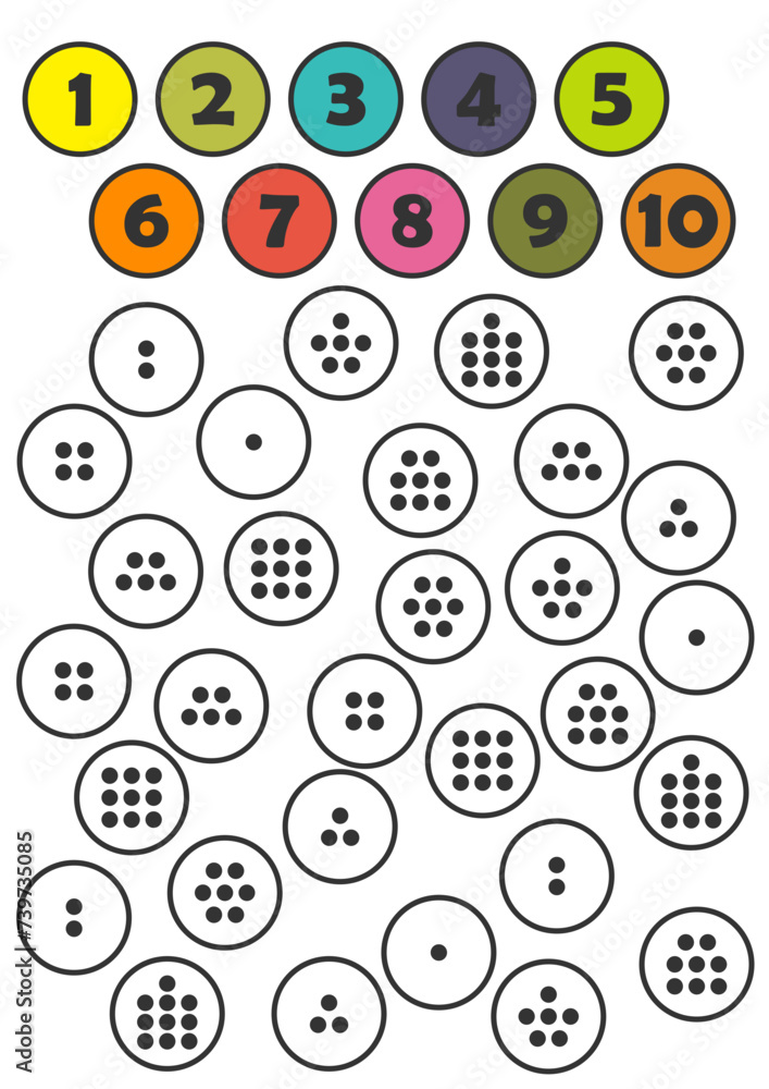 coloring circle count numbers and dots from 1 to 10 for children. For ...