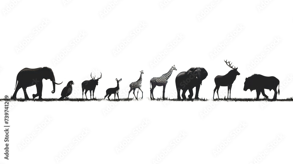 Silhouette of various wild animals separated isolated on transparent ...