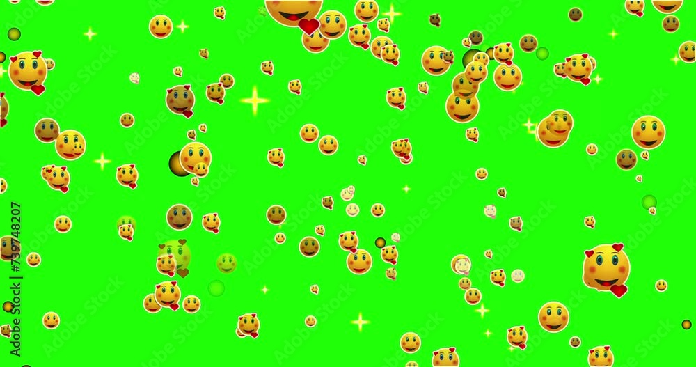 4K growing falling emojis and icons background with particle animation ...