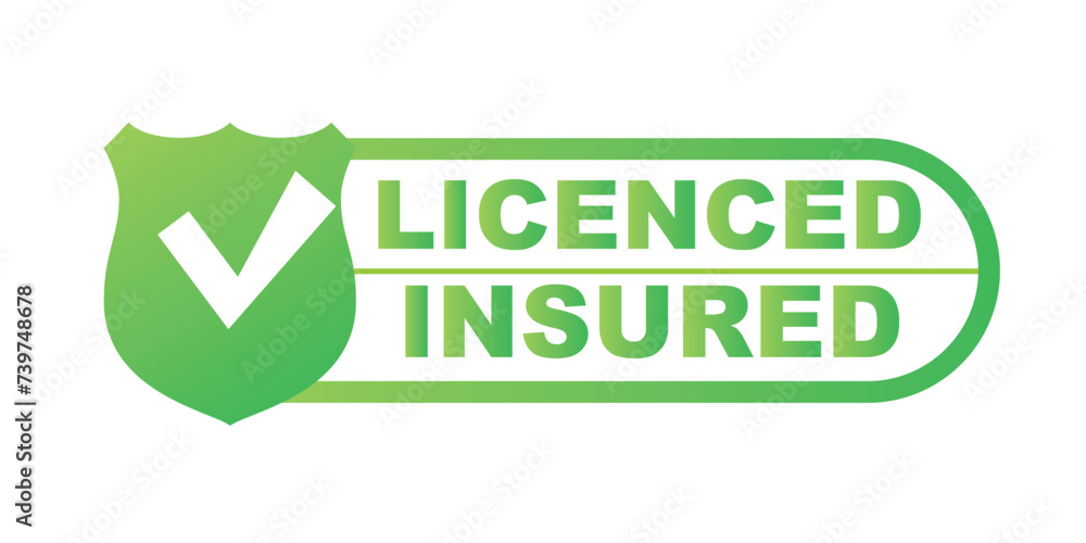 licensed and insured vector icon with tick mark and shield Stock Vector ...