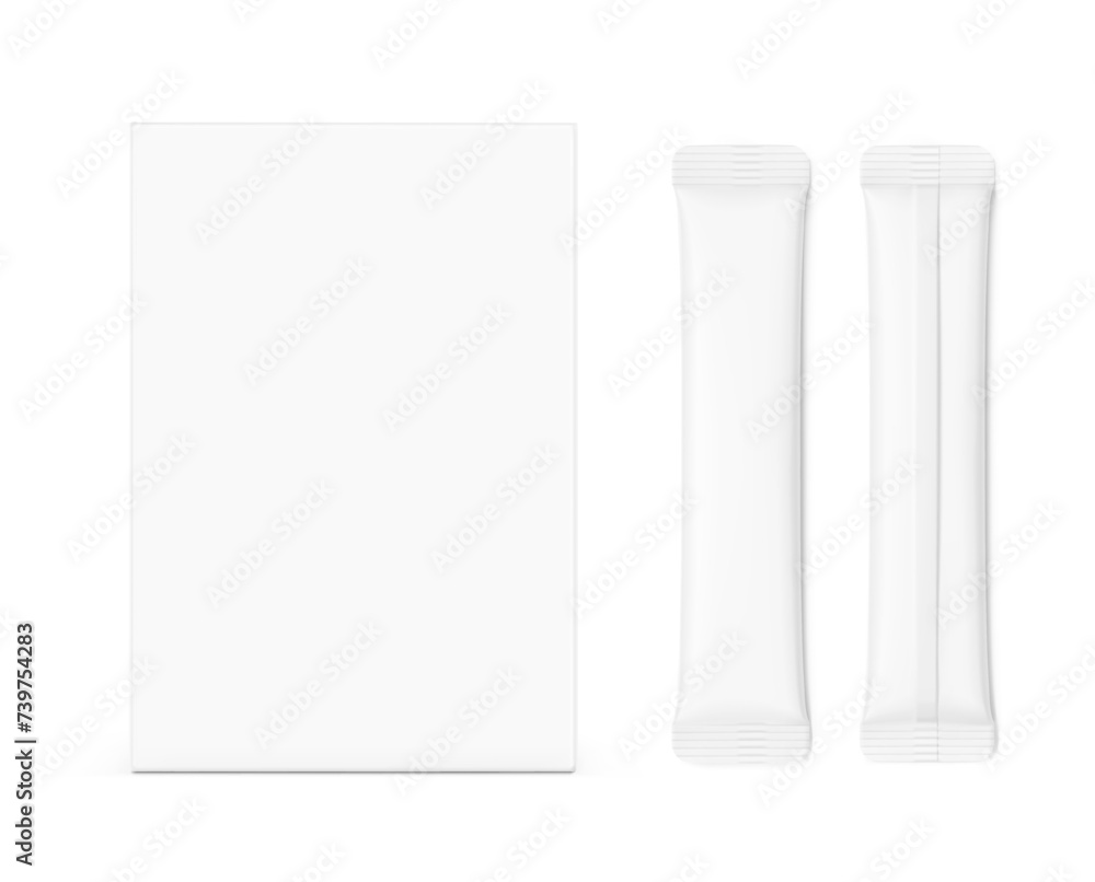 Universal blank cardboard box with stick mockup set. Vector ...