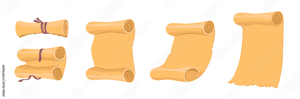 Unfolding scroll. Gradual deployment of old paper roll. Vintage ...