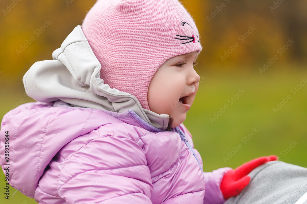 Child girl crying in the park. Selective focus. Kid. A little preschool ...