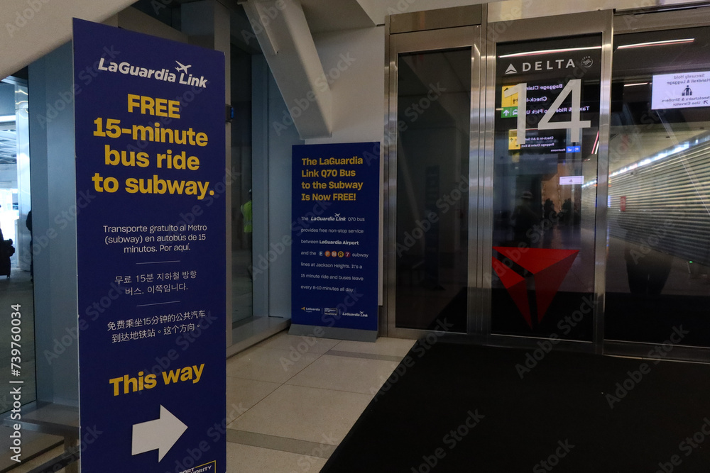 LaGuardia Link bus service to the LGA Airport sign in New York, USA ...