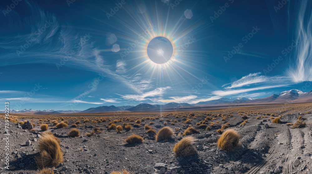 The Halo Sun and Moon phenomenon occurs in a clear sky, a dazzling ring ...