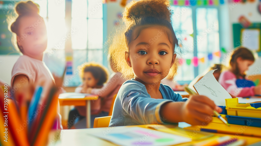 Classmates Drawing Together. Сhildren draw. Large group of elementary ...