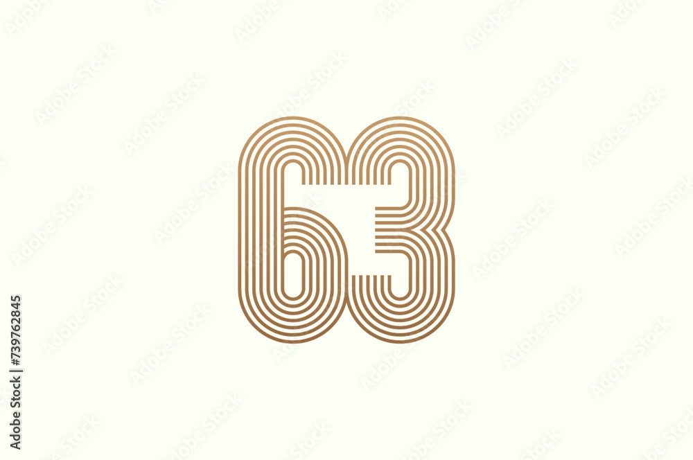 Number 63 Logo. Monogram Number 62 logo multi line style. usable for ...