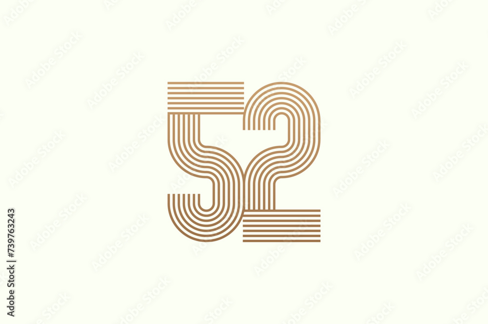 Number 52 Logo. Monogram Number 52 logo multi line style. usable for ...