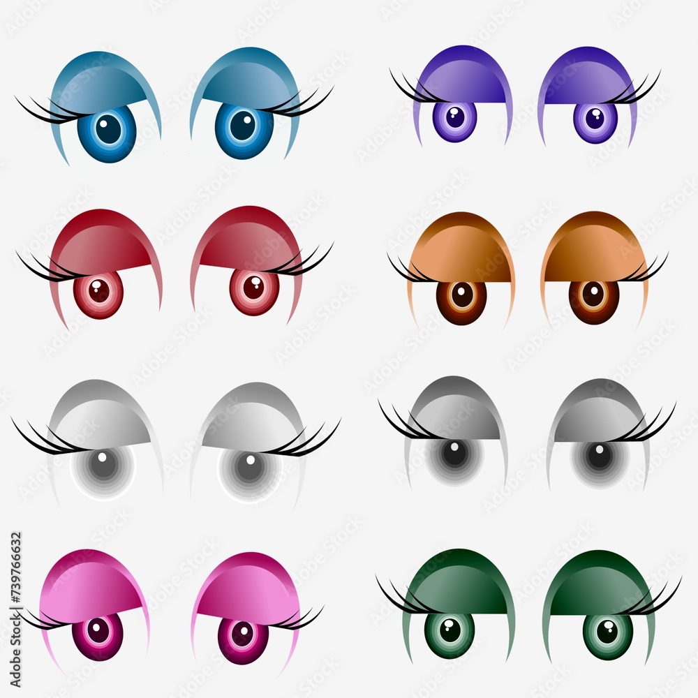 Cartoon Eye: Beautiful multicolor eyes, white background. Only shapes ...