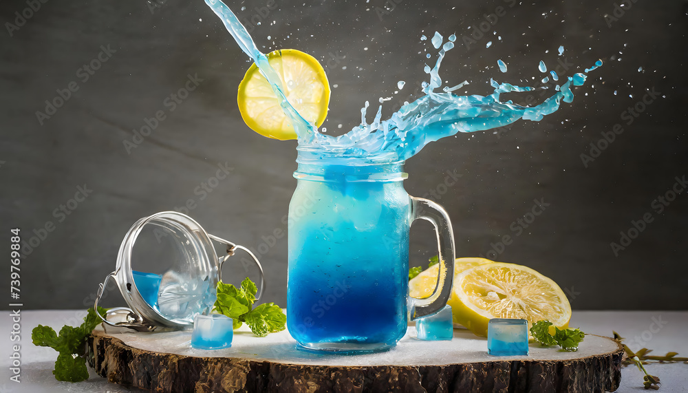 Blue lagoon mocktail with blue curacao liqueur, lemon juice and soda ...