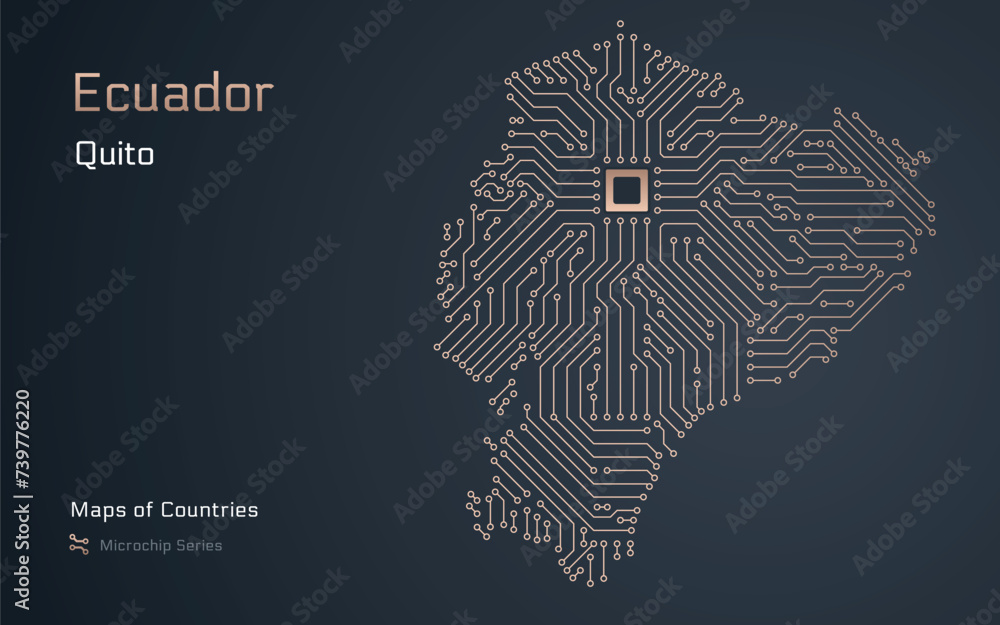 Ecuador Map with a capital of Quito Shown in a Microchip Pattern with ...