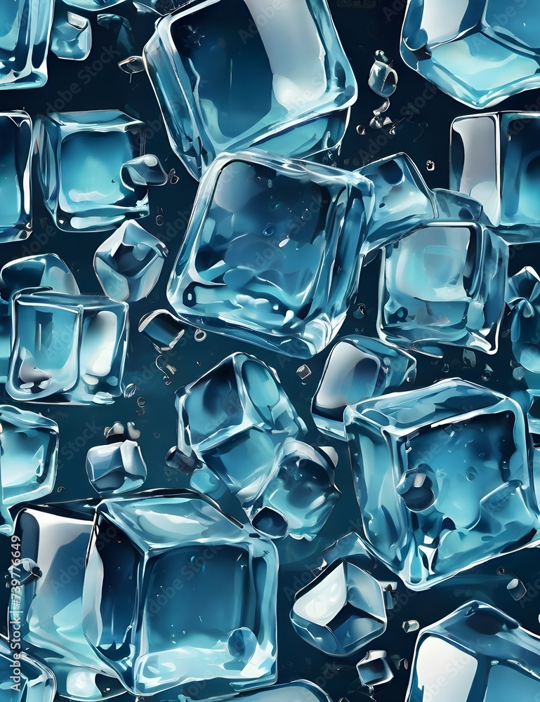 Realistic ice cubes background, crystal ice blocks frame, isolated border of blue transparent ...