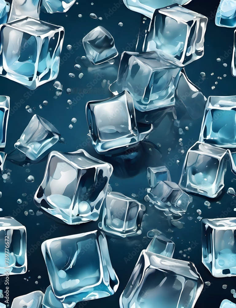 Realistic ice cubes background, crystal ice blocks frame, isolated border of blue transparent ...
