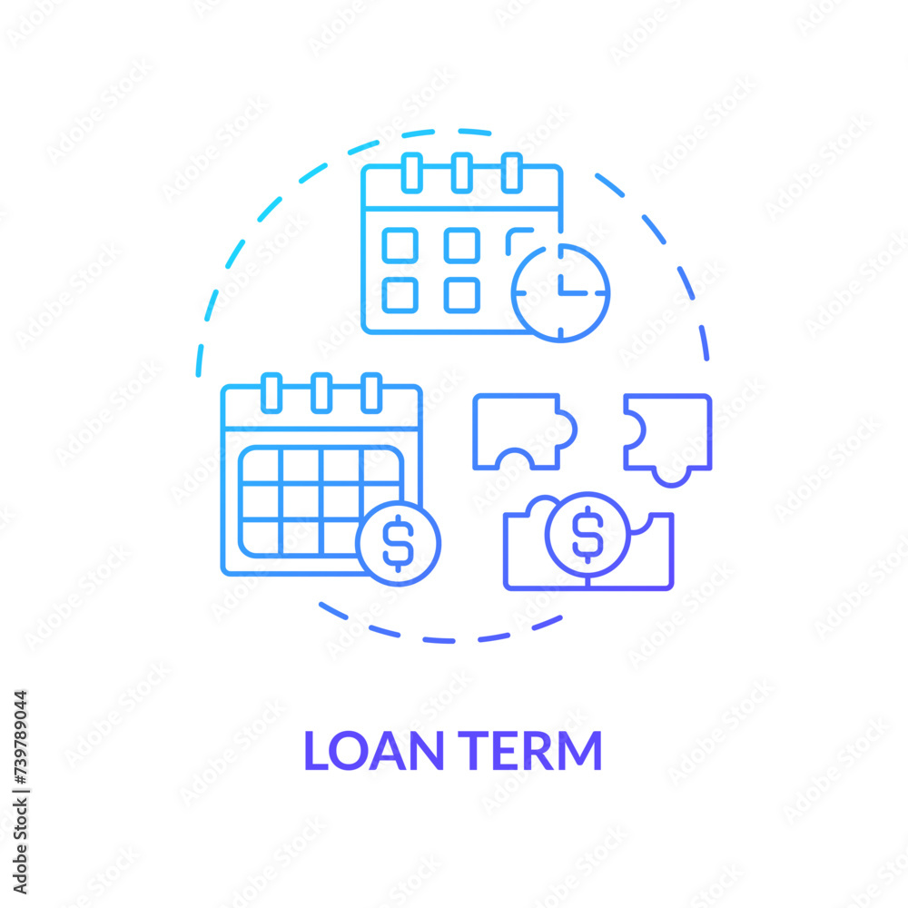 Loan term blue gradient concept icon. Borrowers repayment schedule and total amount of interest ...