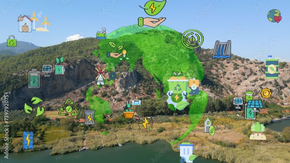 Green forest aerial view and environmental technology concept. Green ...