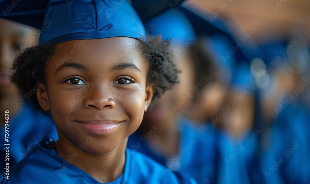 Smiling child wearing cap with a book, symbolizing graduation ...
