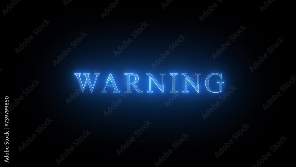 Blinking Warning Alert word on Black CRT Screen. Glowing blue Warning ...
