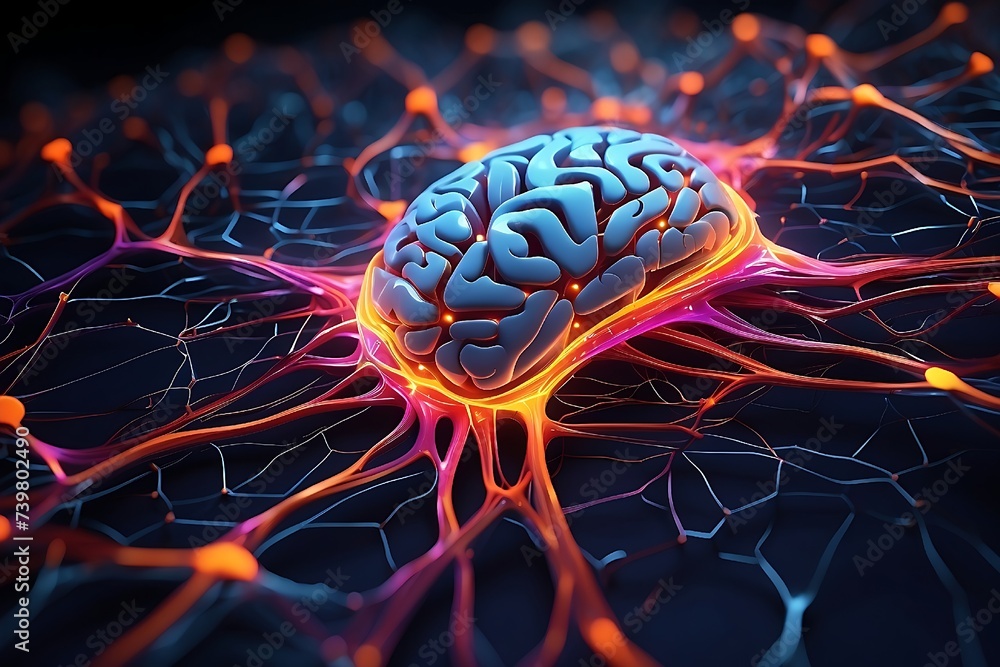 spread of digital brain connections. Artificial intelligence and the idea of neural networks ...