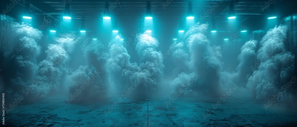Lights from stadium arenas, smoke bombs, an empty dark scene, neon ...