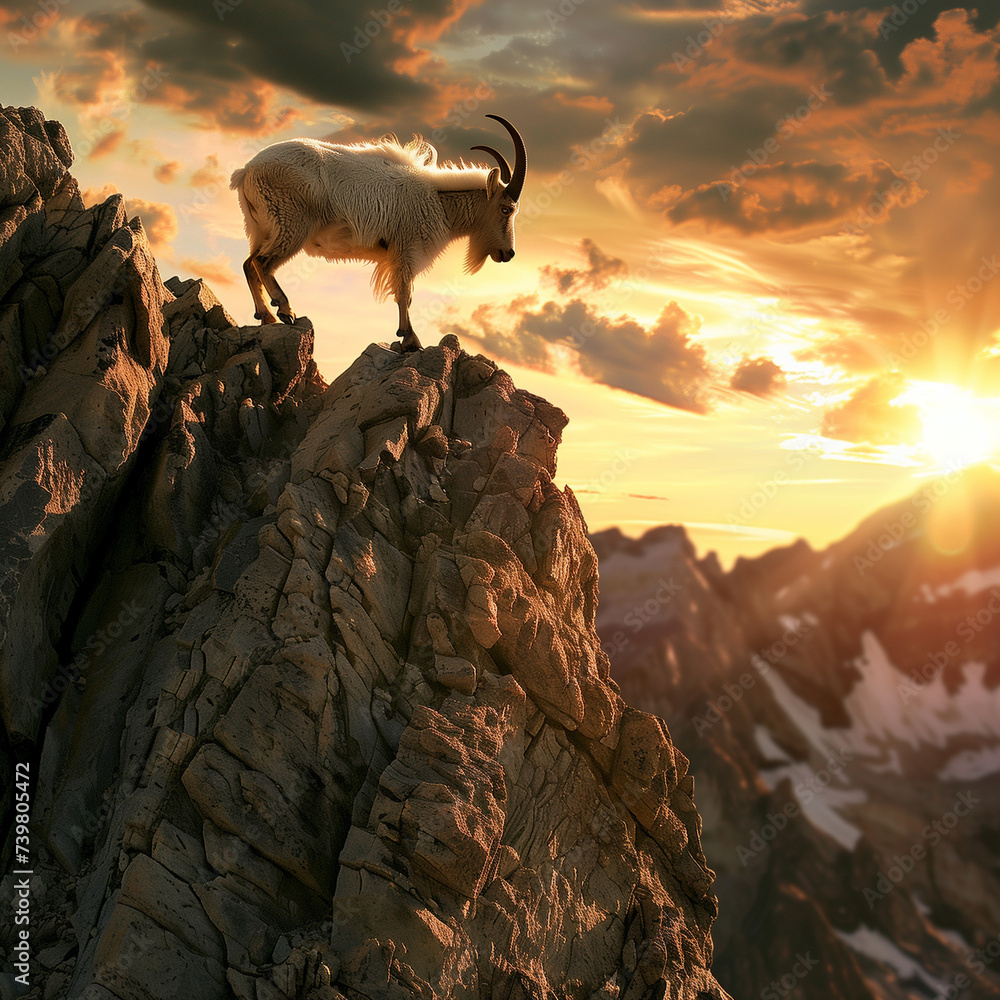 Capricorn Zodiac Sign: Mountain Goat Ascending Steep Cliffs at Sunset ...