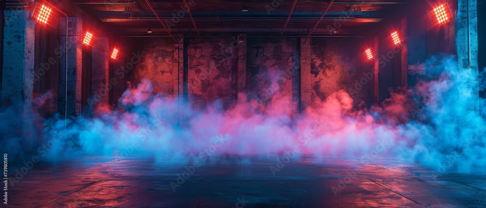 Arena lights, smoke bombs, a night scene, neon lights, spotlights ...