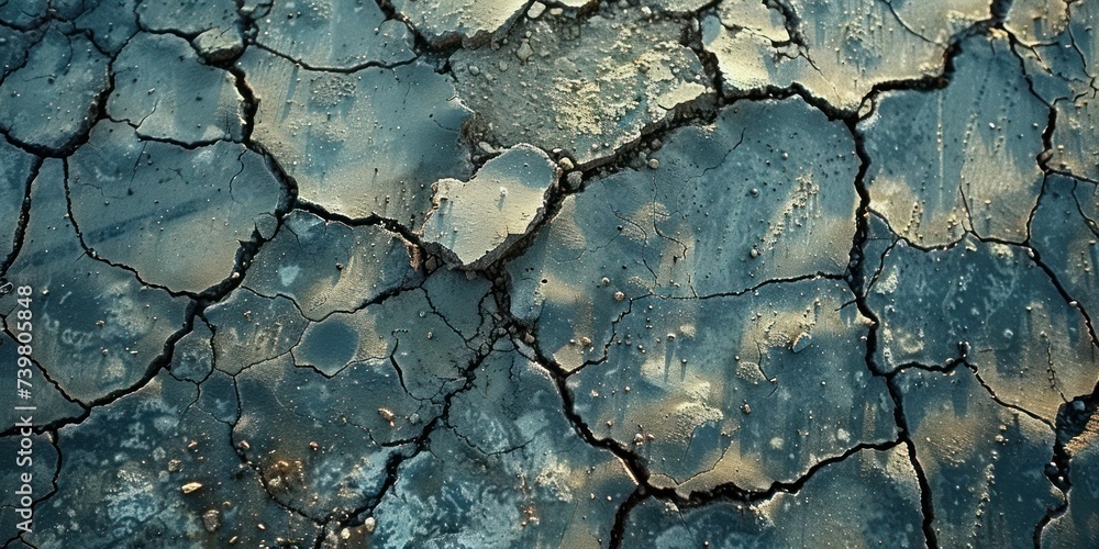 Rough and uneven road surface, marked by potholes and cracks in damaged ...