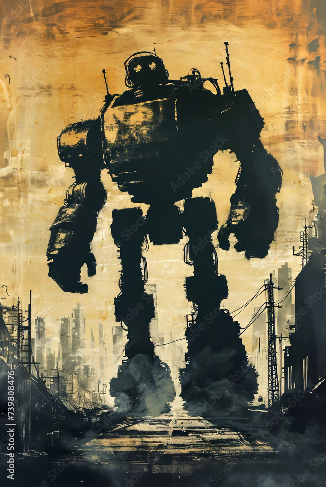 Giant Robot Stencil Art. Generated Image. A digital illustration of a ...