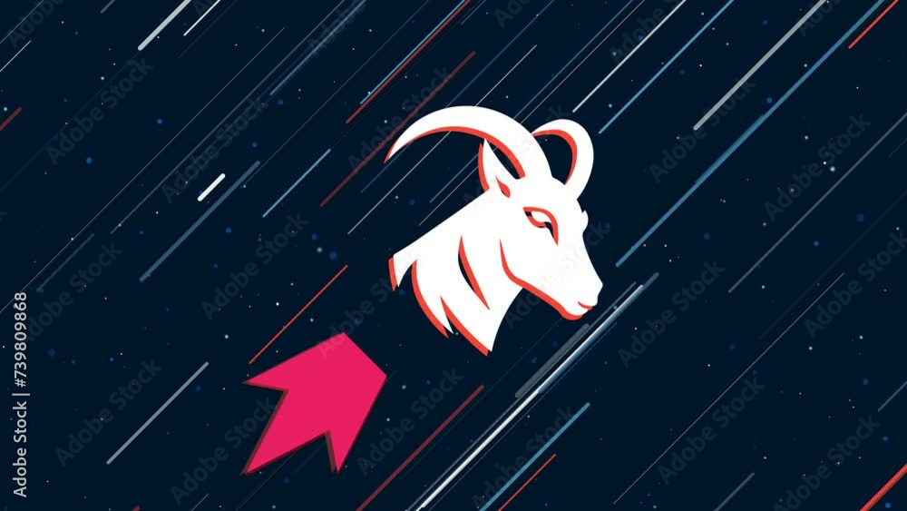 Goat's head symbol flies through the universe on a jet propulsion. The ...