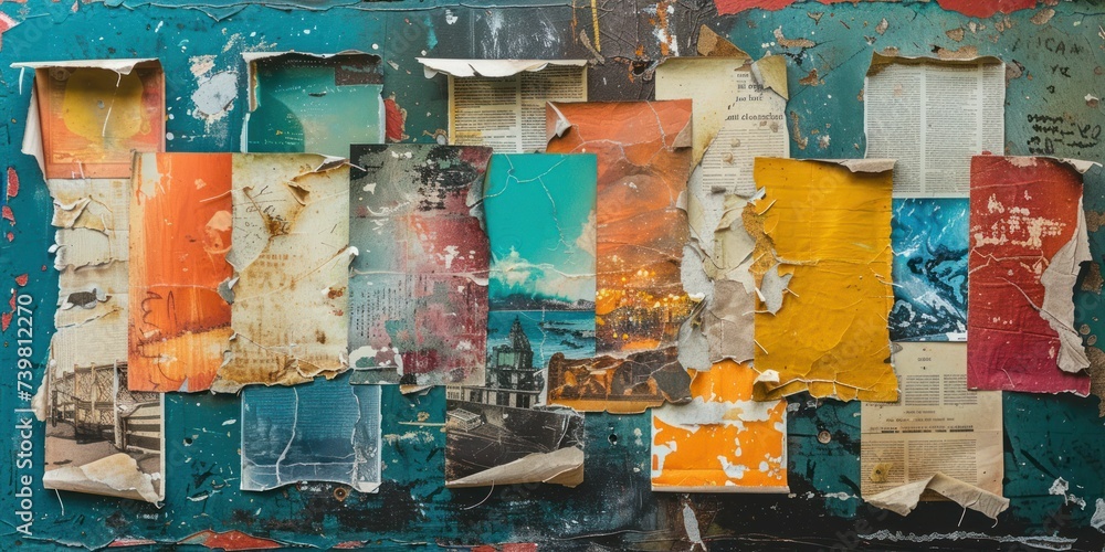 Torn paper edges in a photo collage, evoking layered memories and ...