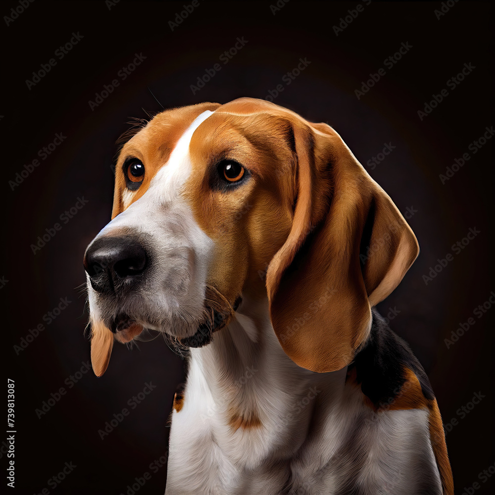 Photo & Art Print Elegant American Foxhound Dog Portrait with a Dark ...