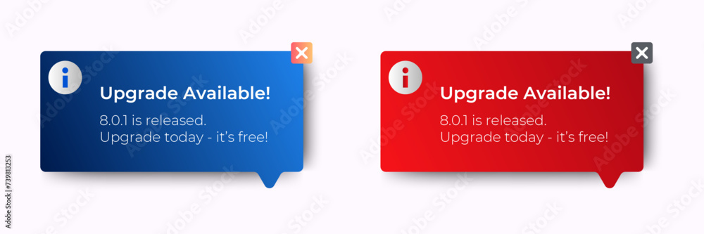 Upgrade available banner notification pop up design with red and blue ...